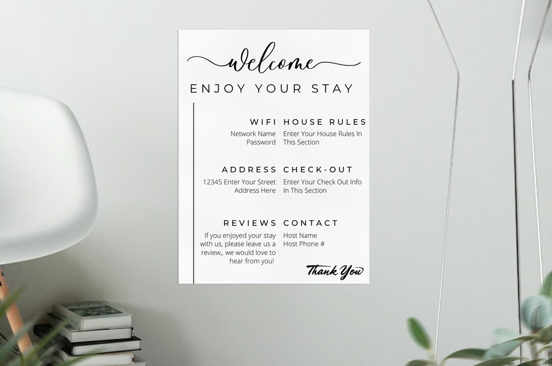 Welcome Sign for Short Term Rental Hosts, Editable Airbnb Template ...