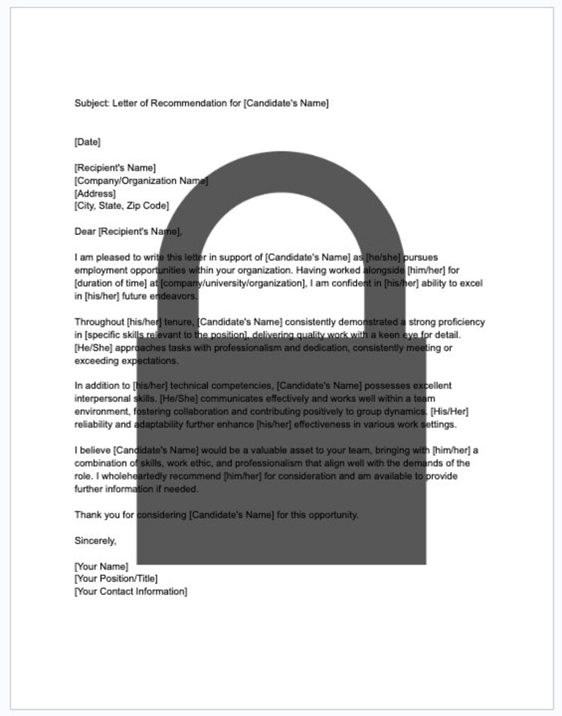 Professional Letter of Recommendation Template | Recommendation Letter ...