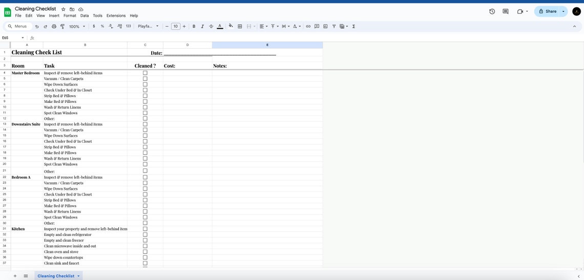 Cleaning Checklist and Invoice Excel & PDF Printout 2-in 1 | Airbnb ...