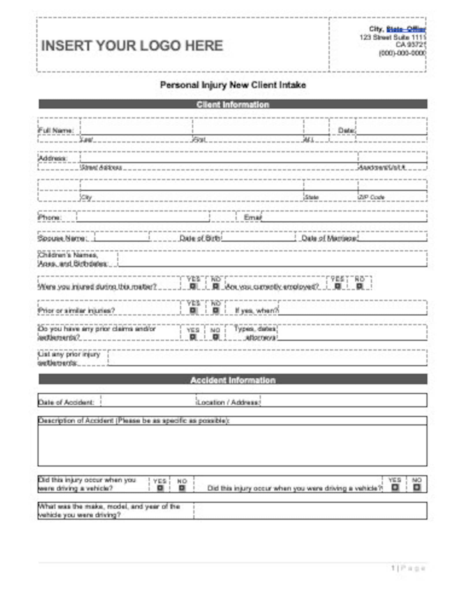 Personal Injury Client Intake Template & Checklist Law Firm Client ...
