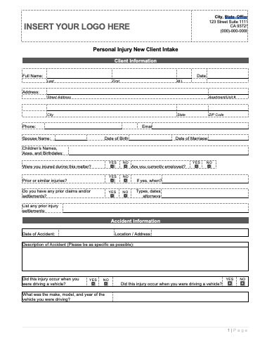 Personal Injury Client Intake Template & Checklist Law Firm Client ...