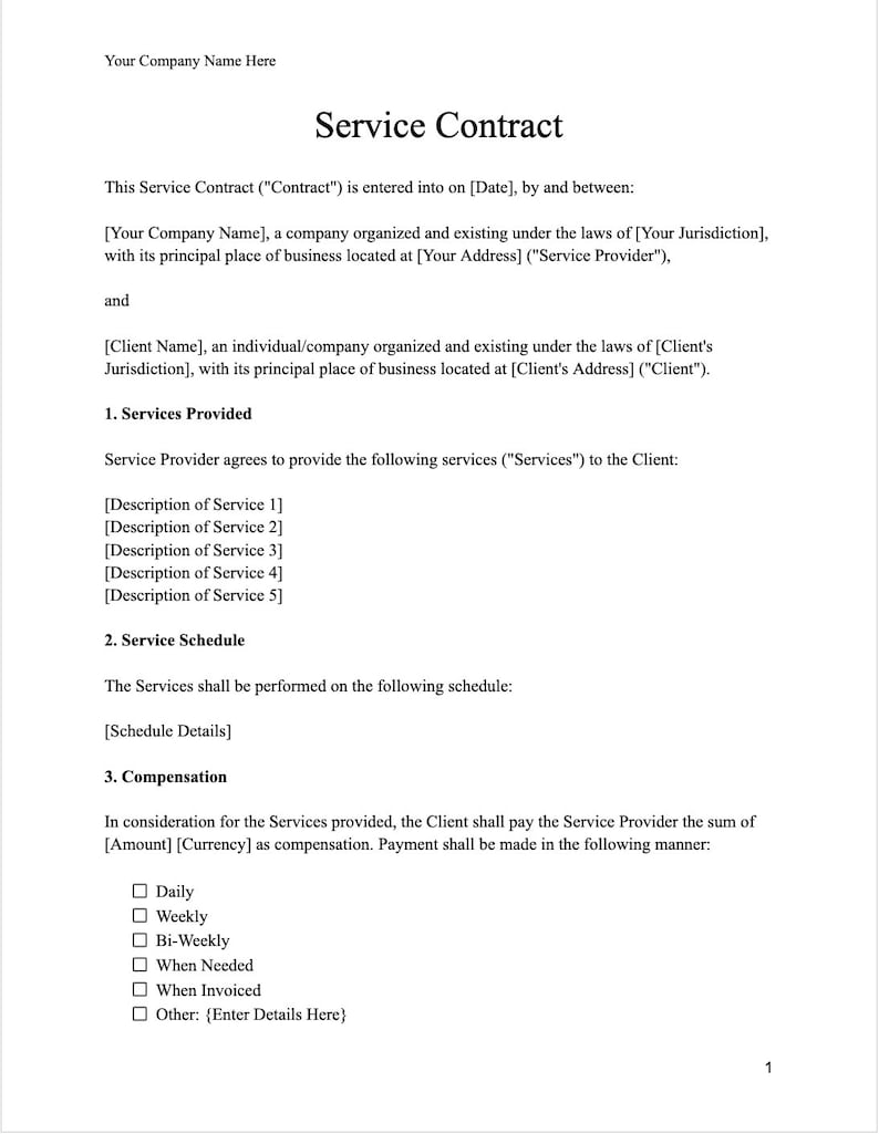 Service Agreement Template | Service Contract Template PDF Google Docs ...