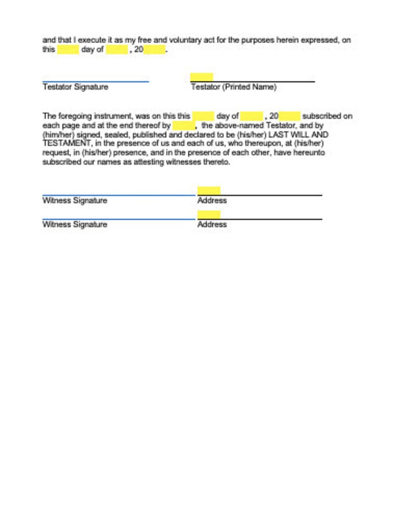 Last Will & Testament Fillable Form | Printable Estate Planning ...