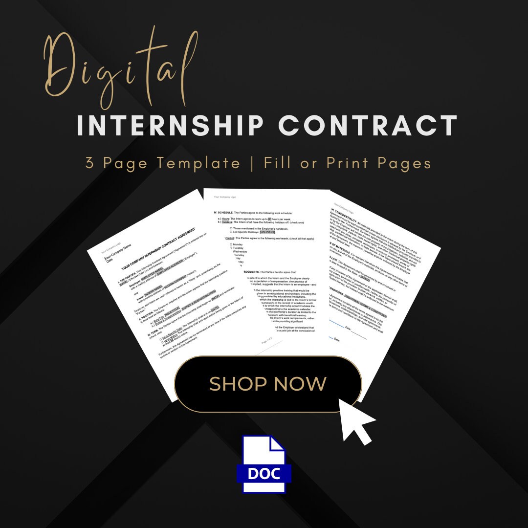 Internship Agreement Template | Student Intern | Standard Internship ...