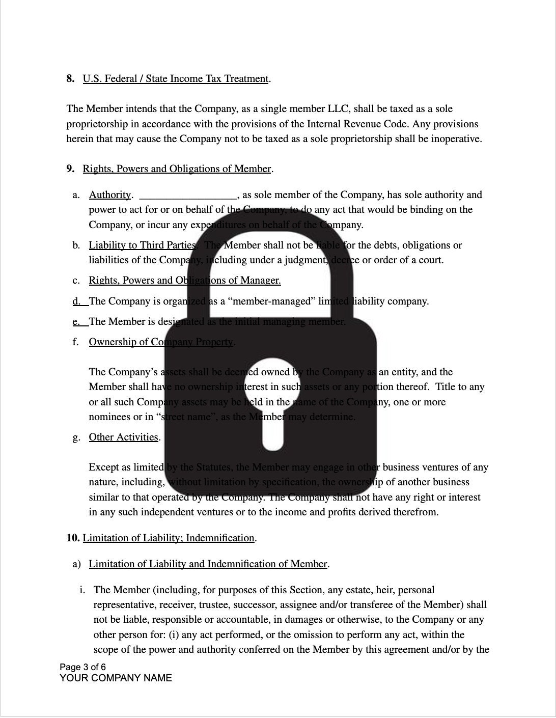 Single Member LLC Operating Agreement Template Notary Section Included ...