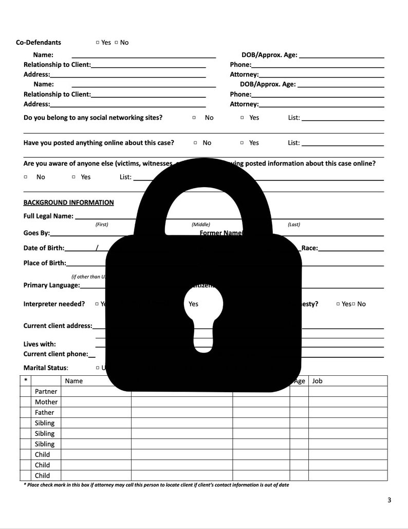 Criminal Law Firm Client Intake Form | Client Intake Form for Criminal ...