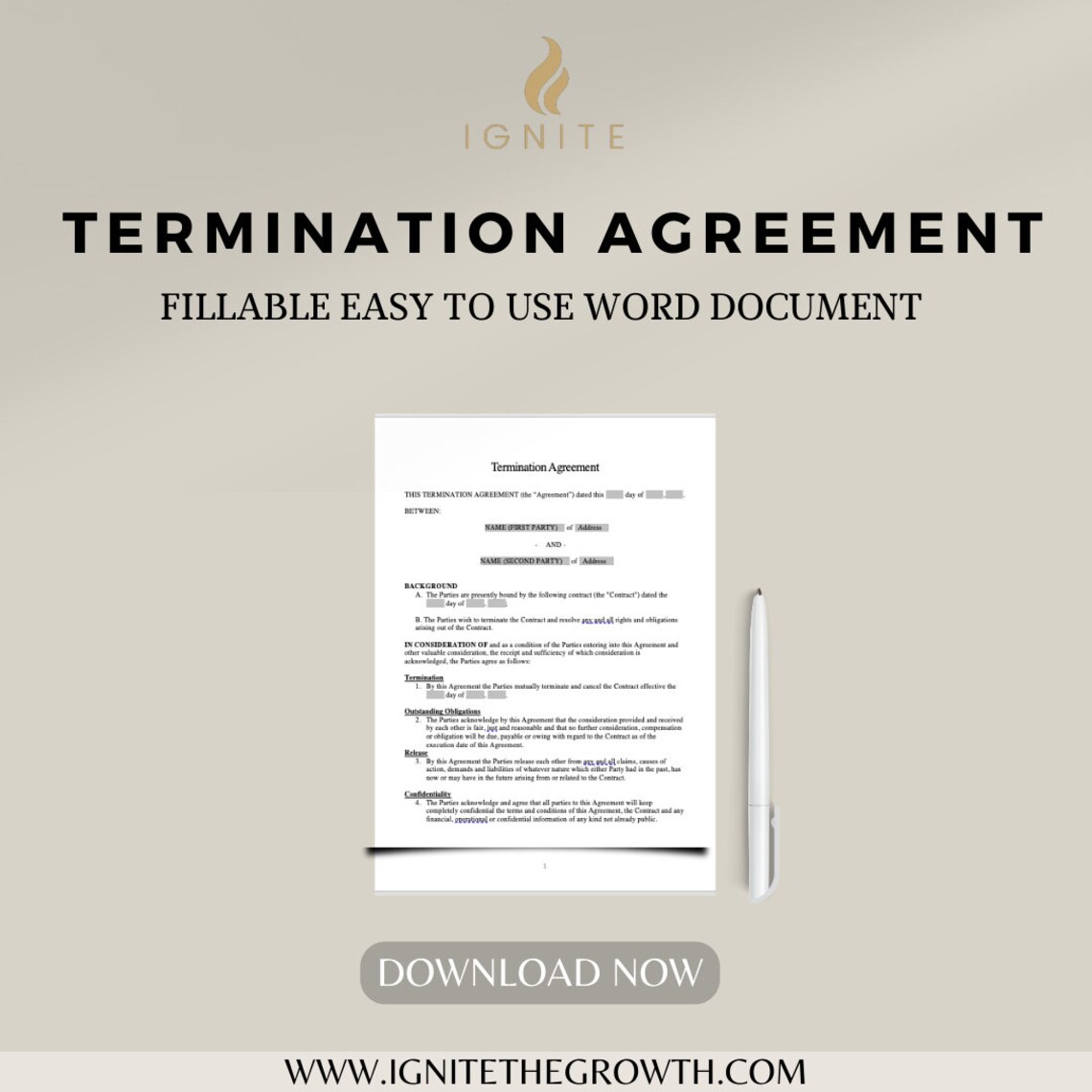 Digital Contract Termination Agreement Template - Etsy