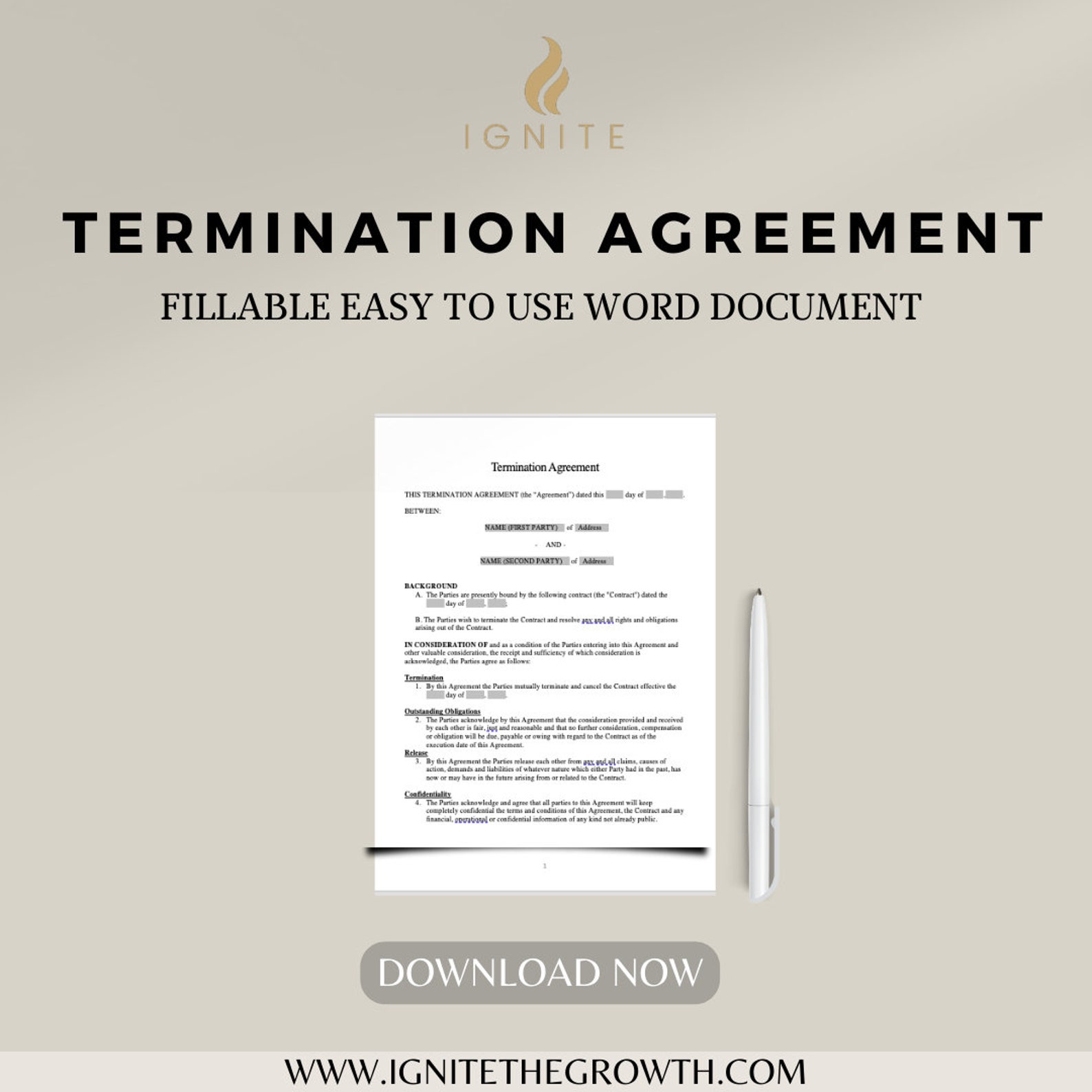 Digital Contract Termination Agreement Template - Etsy
