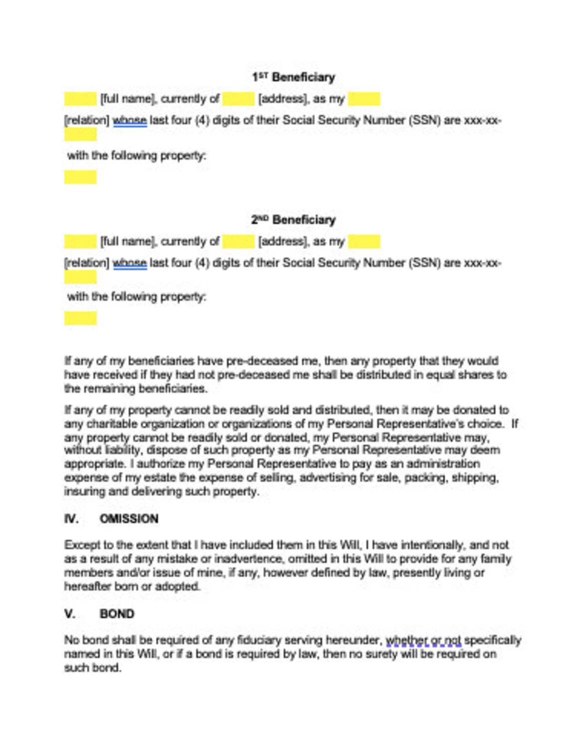 Last Will and Testament Fillable Form | Including Notary Section ...