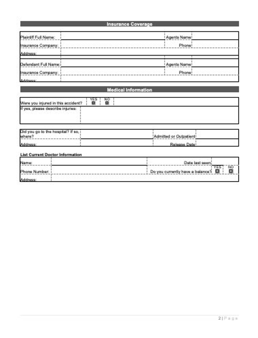 Personal Injury Client Intake Template & Checklist Law Firm Client ...