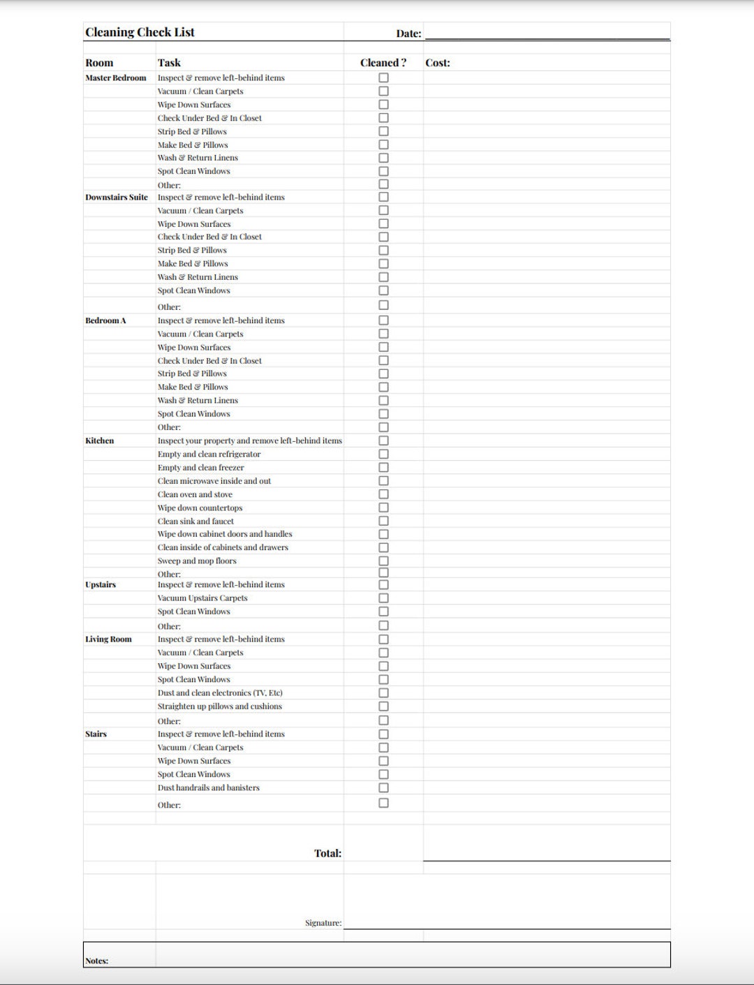 Cleaning Checklist and Invoice Excel & PDF Printout 2-in 1 | Airbnb Cleaning Checklist Editable ...