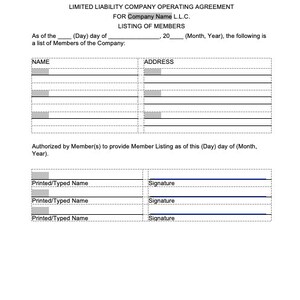 Fillable Multi Member LLC Operating Agreement Template | 13 PAGES ...