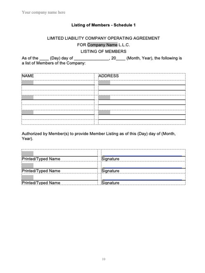 Fillable Multi Member LLC Operating Agreement Template | 13 PAGES ...