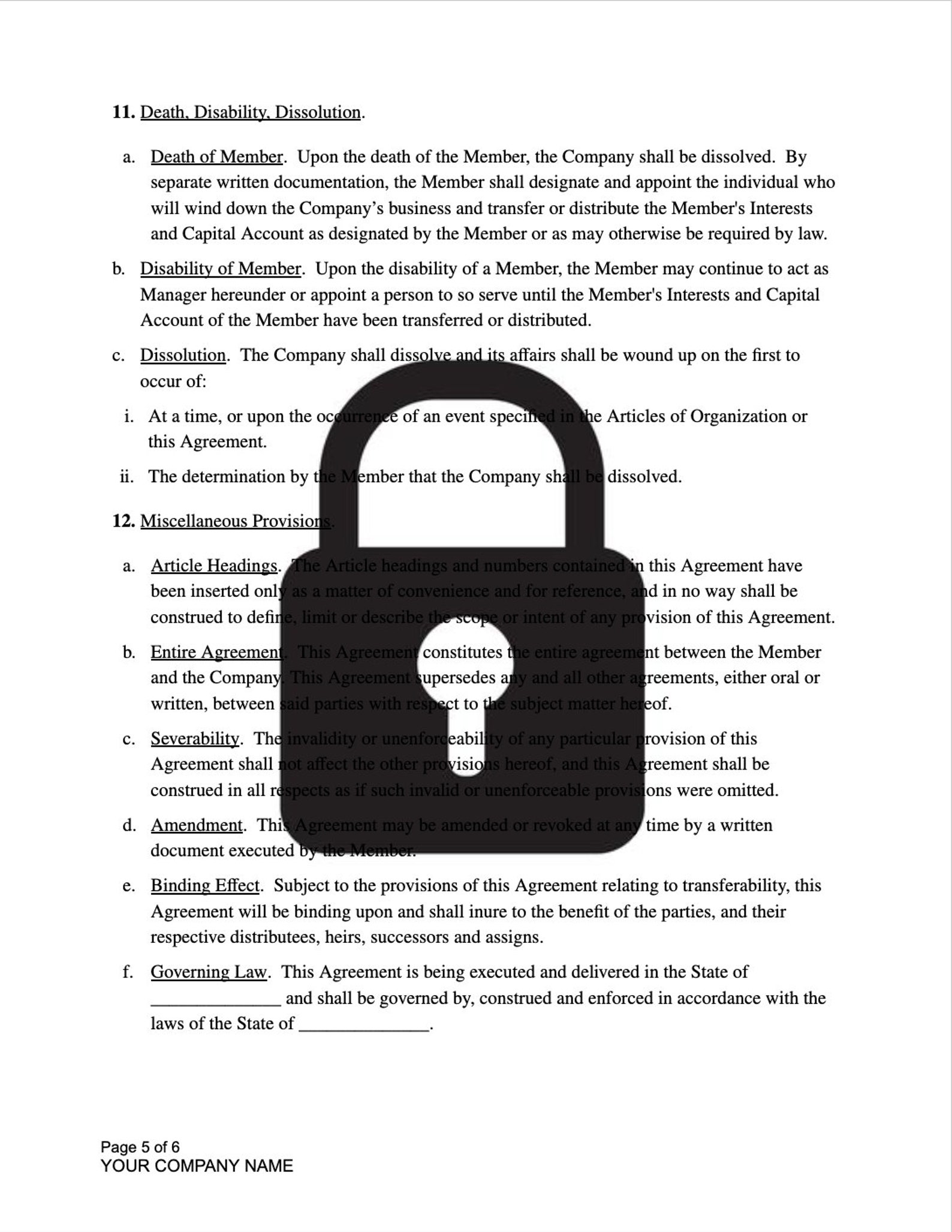 Single Member LLC Operating Agreement Template Notary Section Included ...