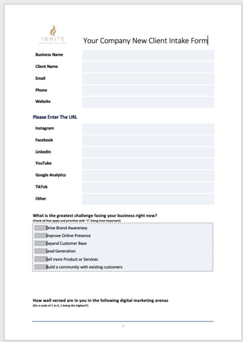 FILLABLE Marketing Client Intake Form | New Client Form , Small ...