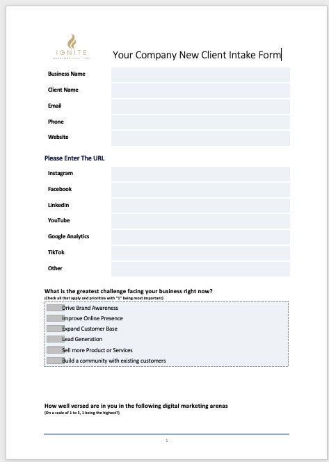 FILLABLE Marketing Client Intake Form | New Client Form , Small ...