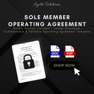 Single Member LLC Operating Agreement Template Notary Section Included ...