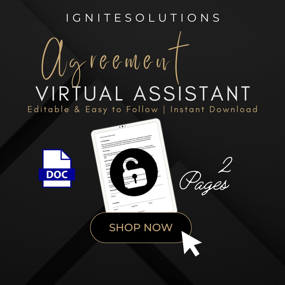 Virtual Assistant Agreement Virtual Assistant Contract Form Editable ...