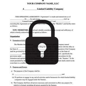 Single Member LLC Operating Agreement Template Notary Section Included ...