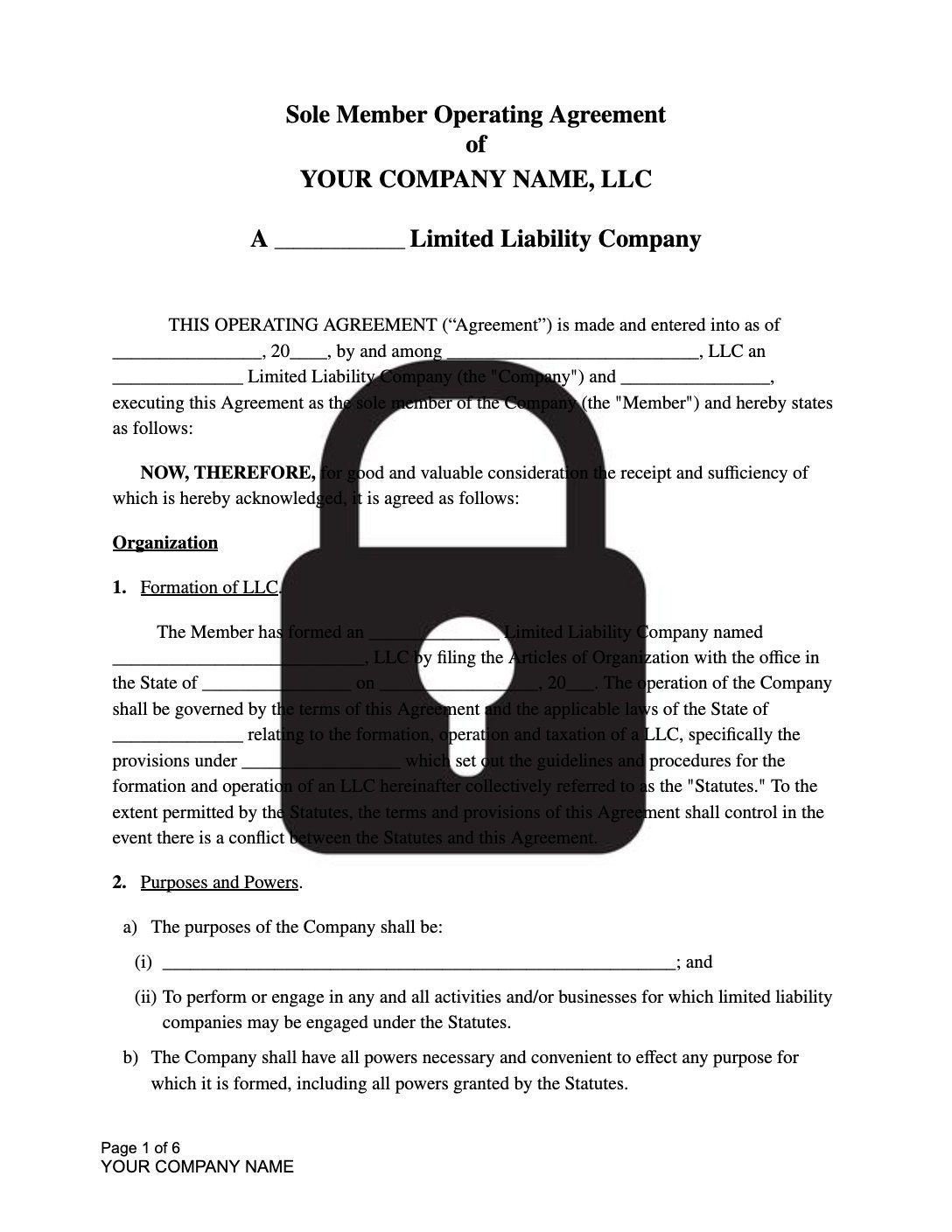 Single Member LLC Operating Agreement Template Notary Section Included ...