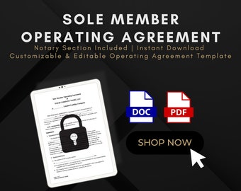 Single Member LLC Operating Agreement Template Notary Section Included ...