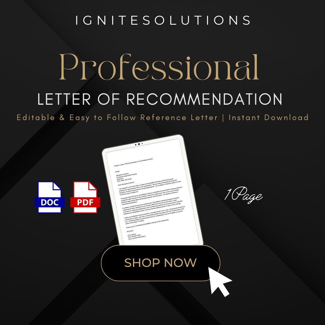 Professional Letter of Recommendation Template | Recommendation Letter ...