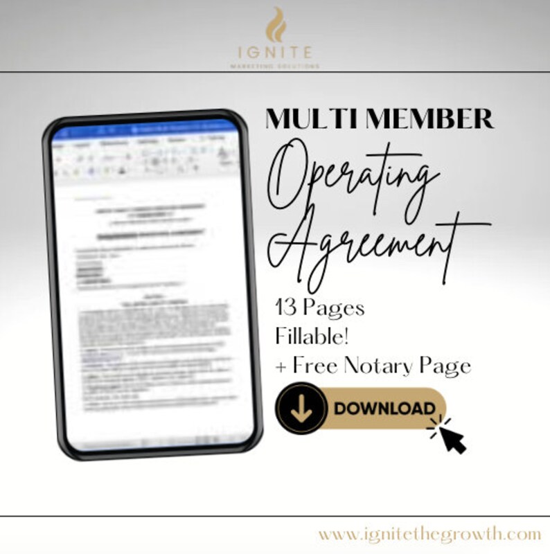 FILLABLE Multi Member LLC Operating Agreement | LLC Agreement | Multi ...