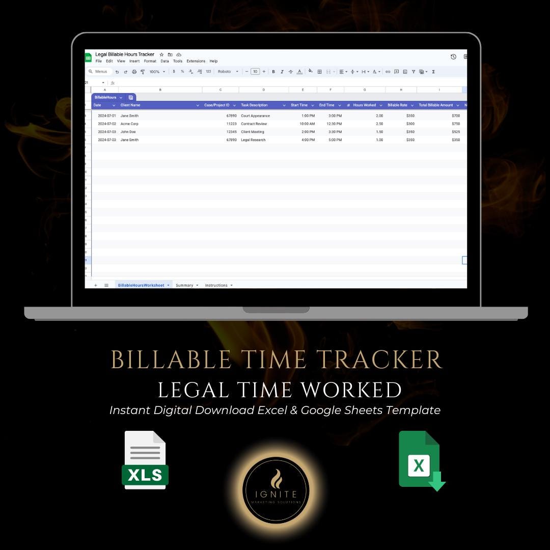 Billable Time Tracker | Legal Billable Hours Tracker Excel/google ...