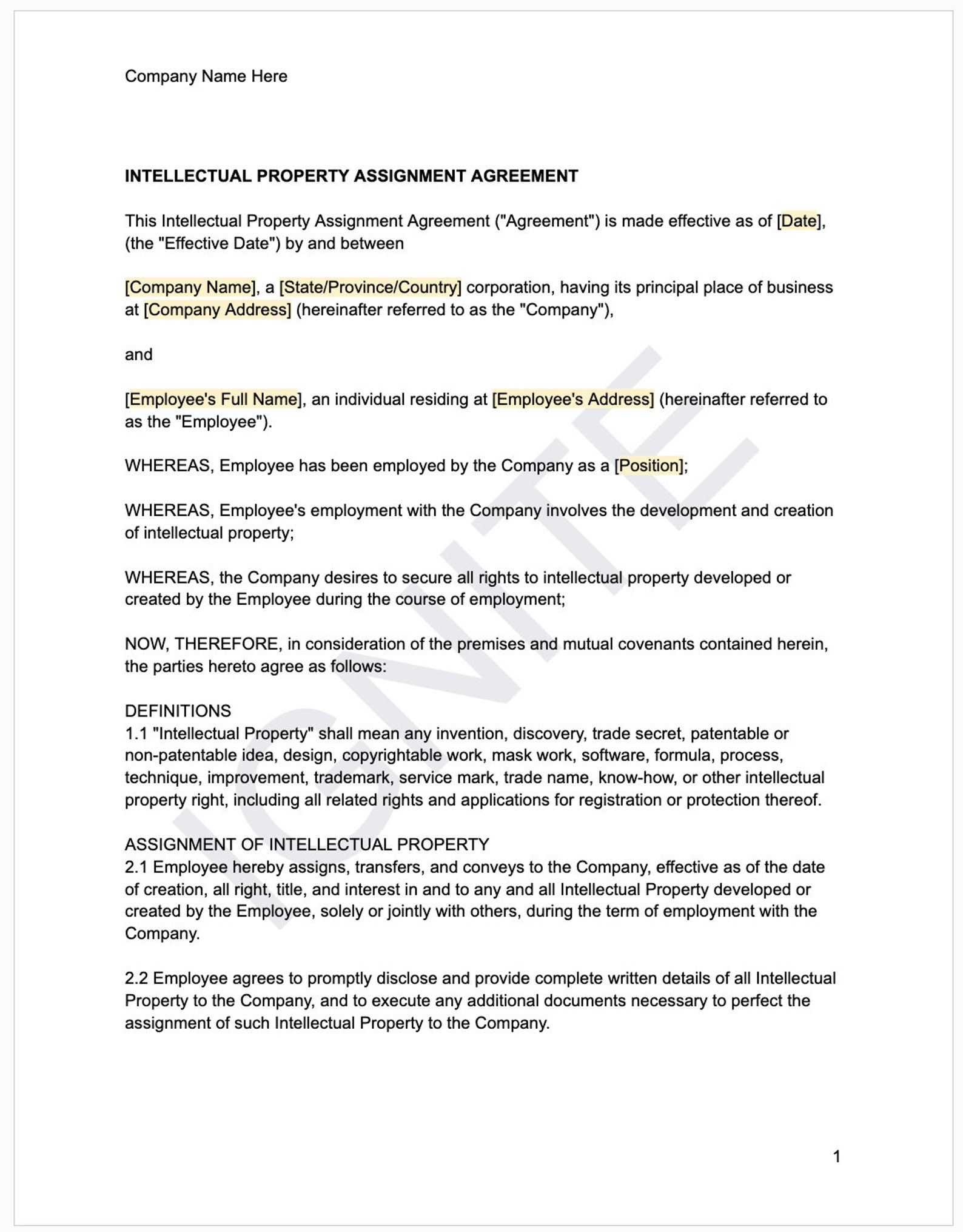Intellectual Property Assignment Agreement | Intellectual Property ...