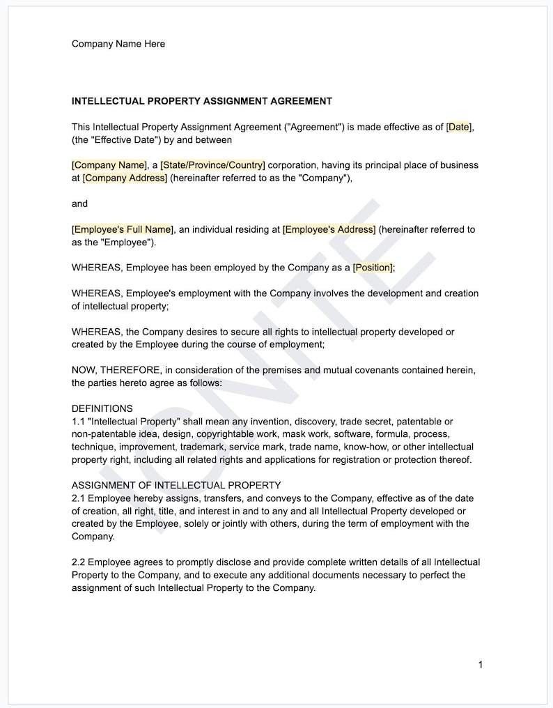 Intellectual Property Assignment Agreement | Intellectual Property ...