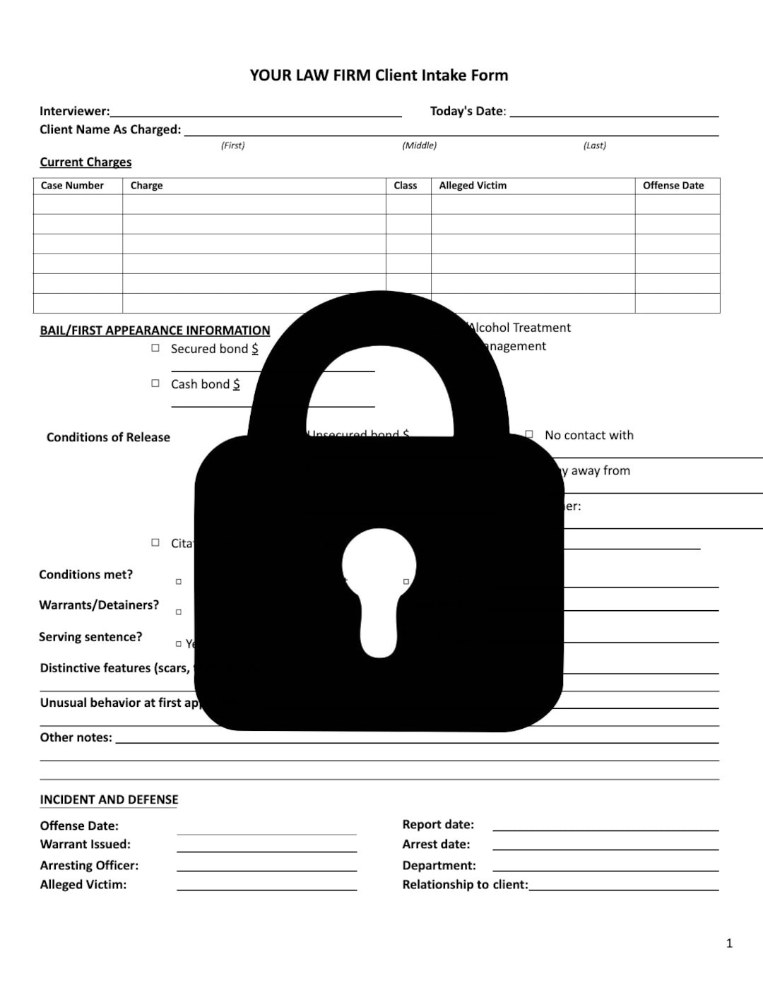 Criminal Law Firm Client Intake Form | Client Intake Form for Criminal ...