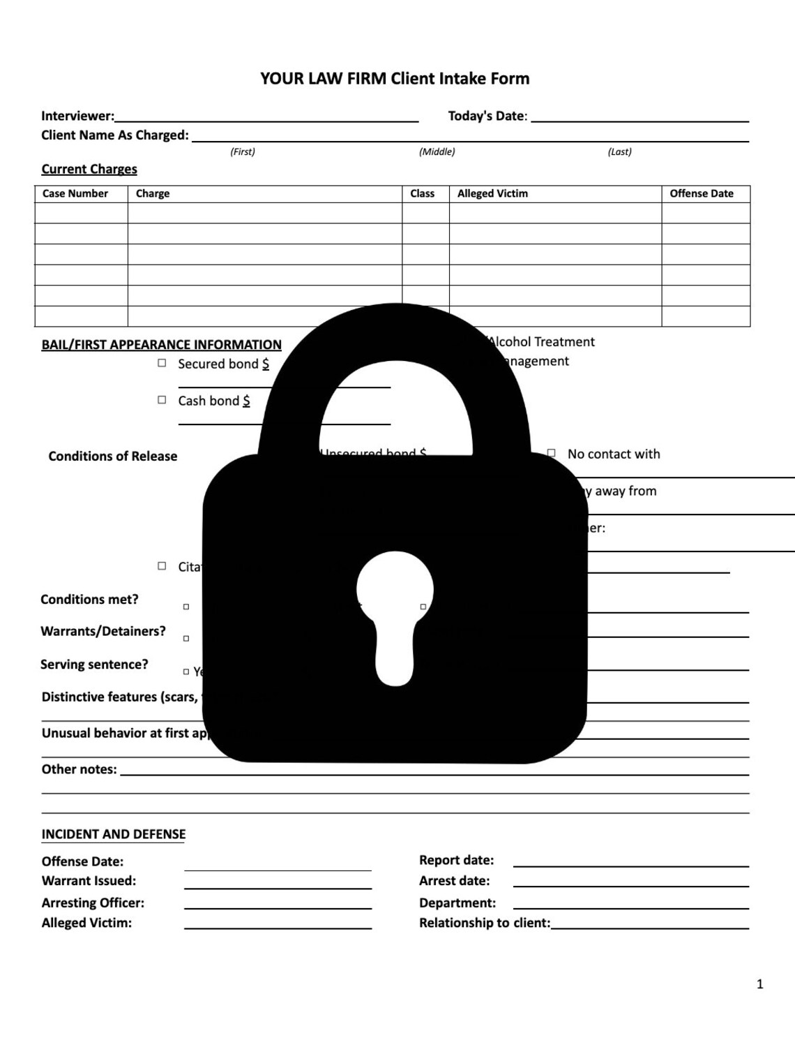 Criminal Law Firm Client Intake Form | Client Intake Form for Criminal ...
