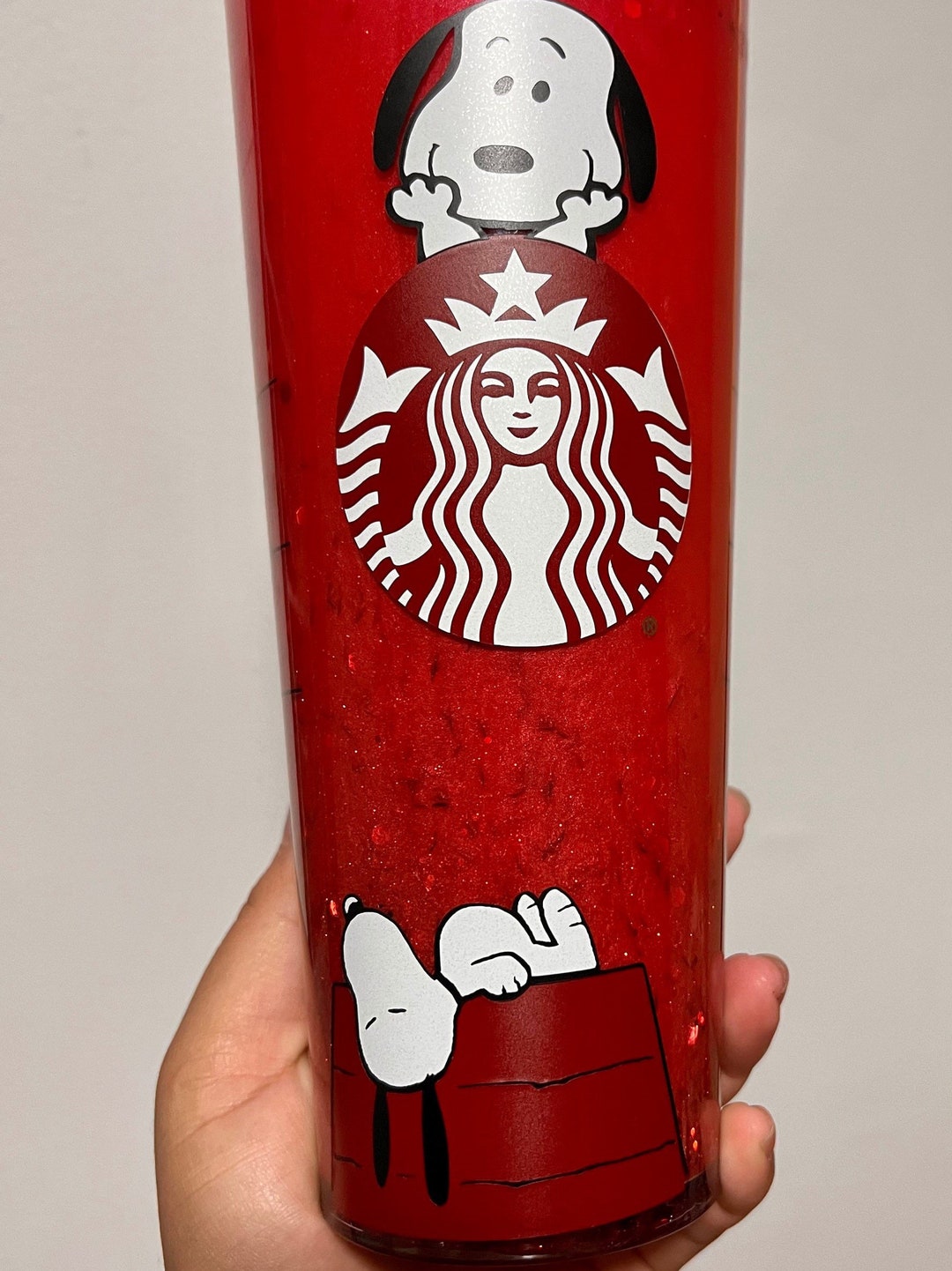 Snoopy Red Glitter Snowglobe Tumbler Starbucks Cup Personalized Gift ...