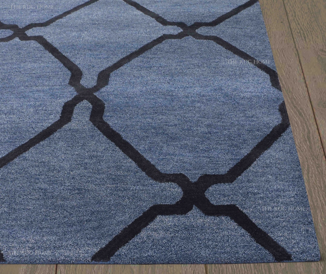 Tonal Blue Color Modern Designs Handmade Tufted 100% Woolen Area Rugs ...