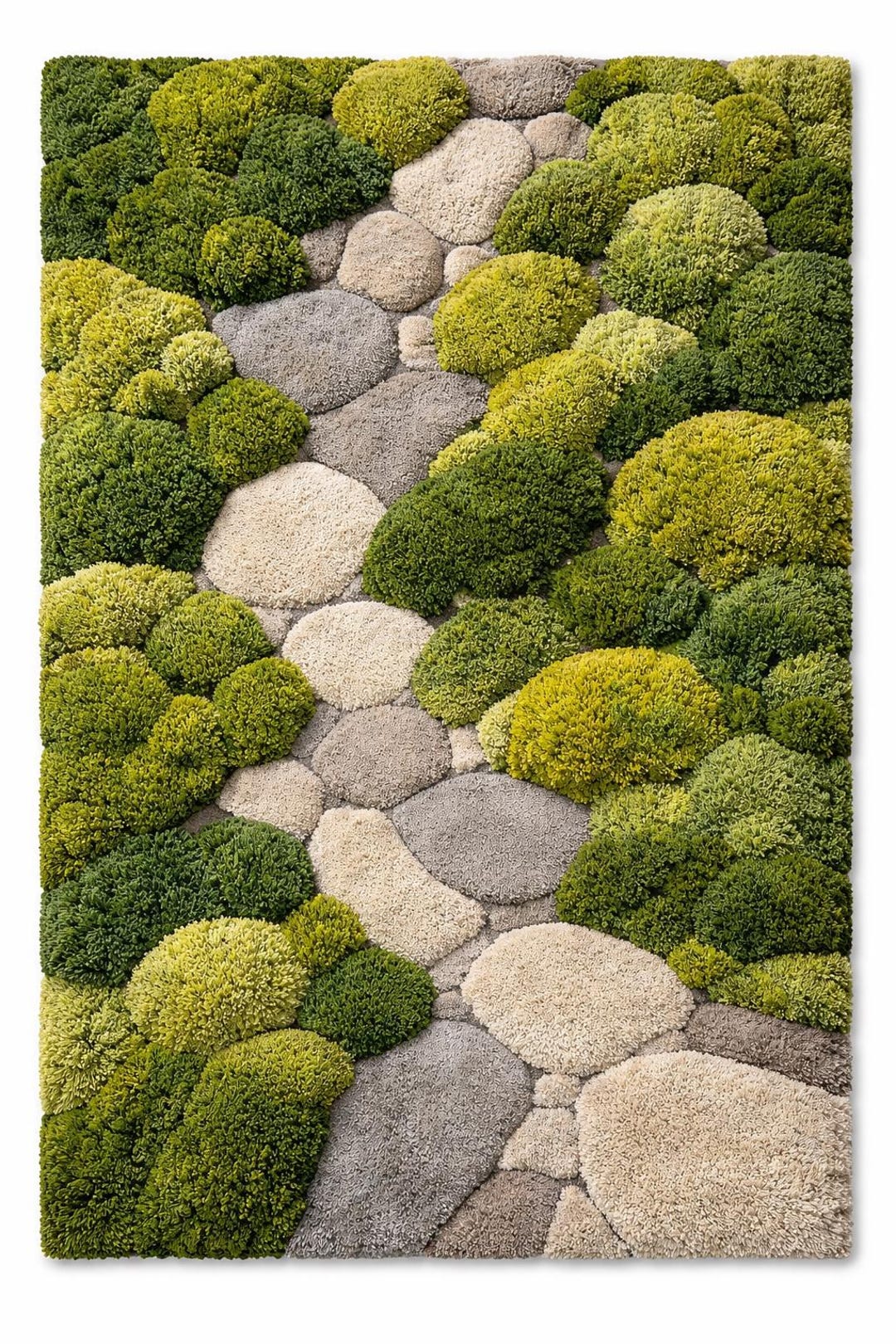 Hand Tufted Moss Rug With Stone Path Green Nature Inspired Area Carpet ...