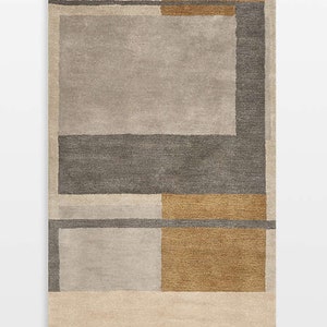 Kirk Multi Grey Block Style C & B Handmade Tufted 100% Woolen Area Rugs ...
