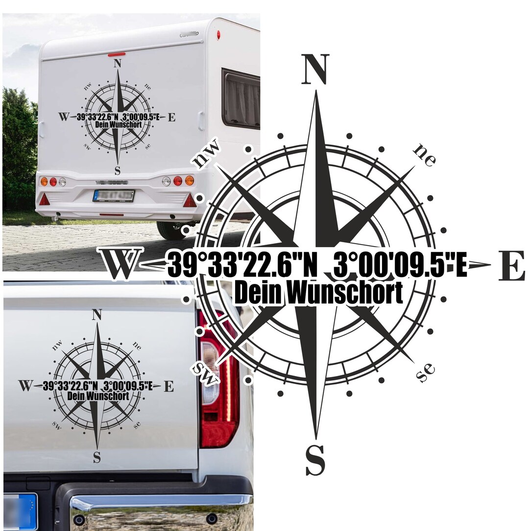 Compass With Coordinates Sticker With or Without Your Desired Location ...
