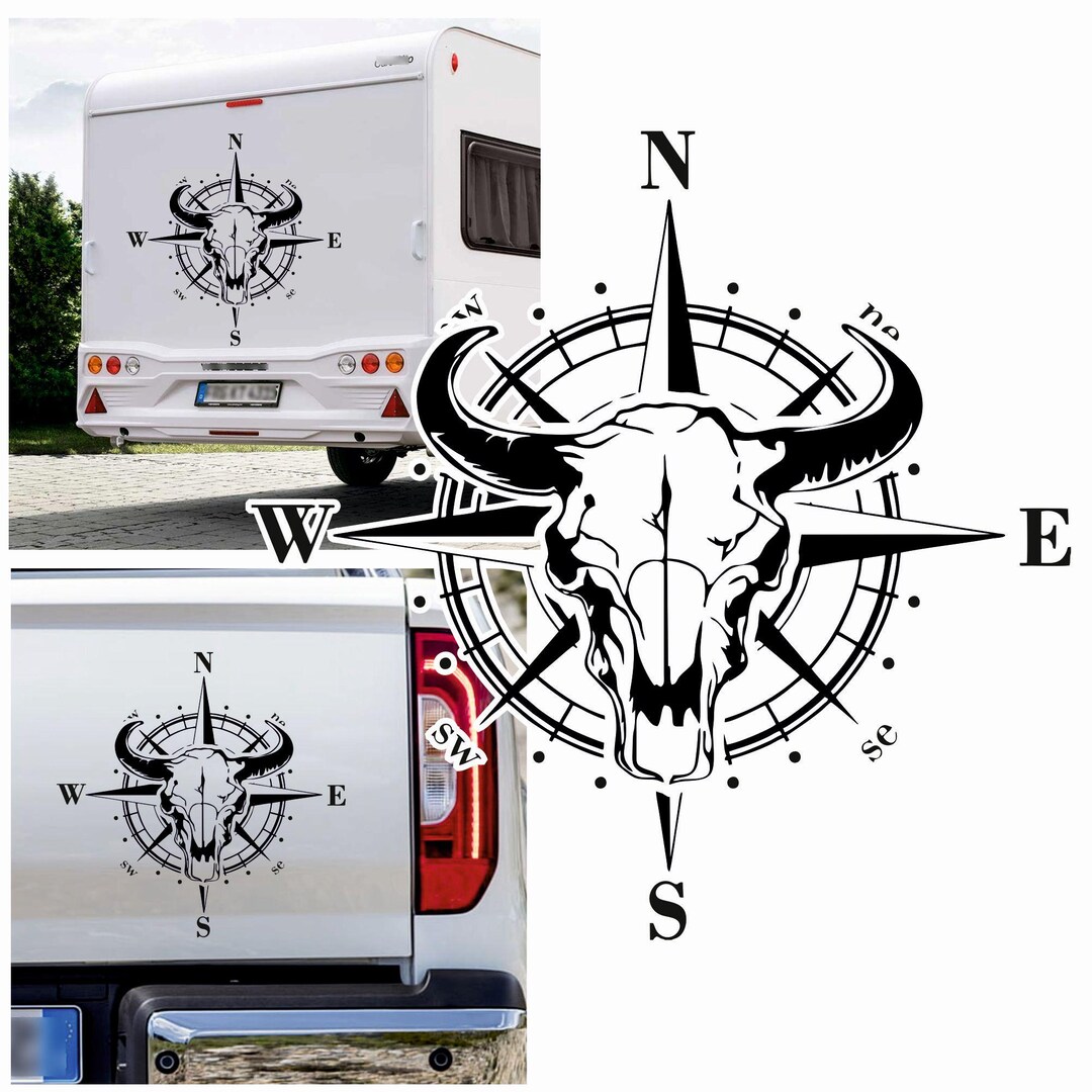 Compass Bison Skeleton Skull Sticker Size & Color Selectable Dog ...