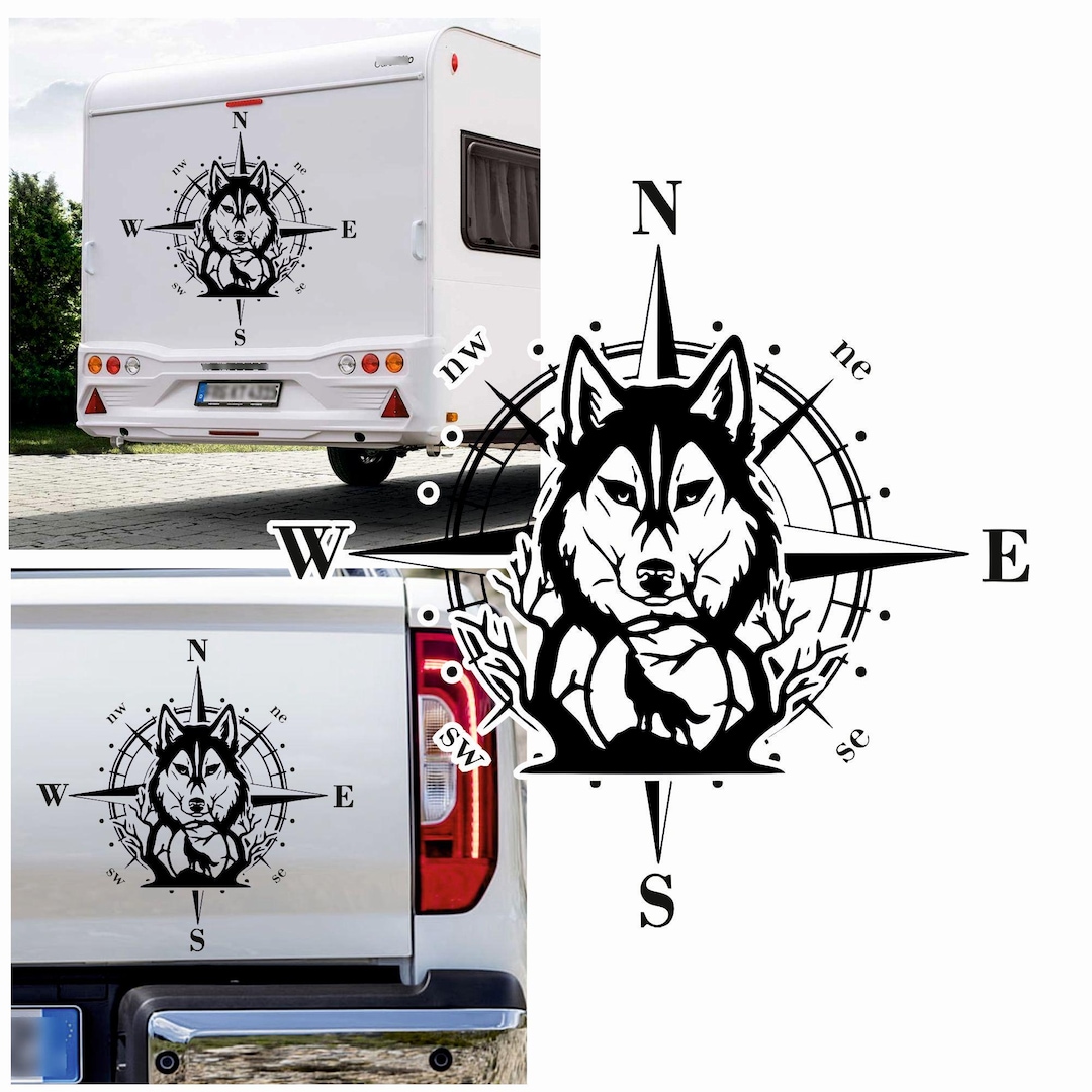 Compass Wolf With Moon Forest Sticker Size&color Selectable Dog ...