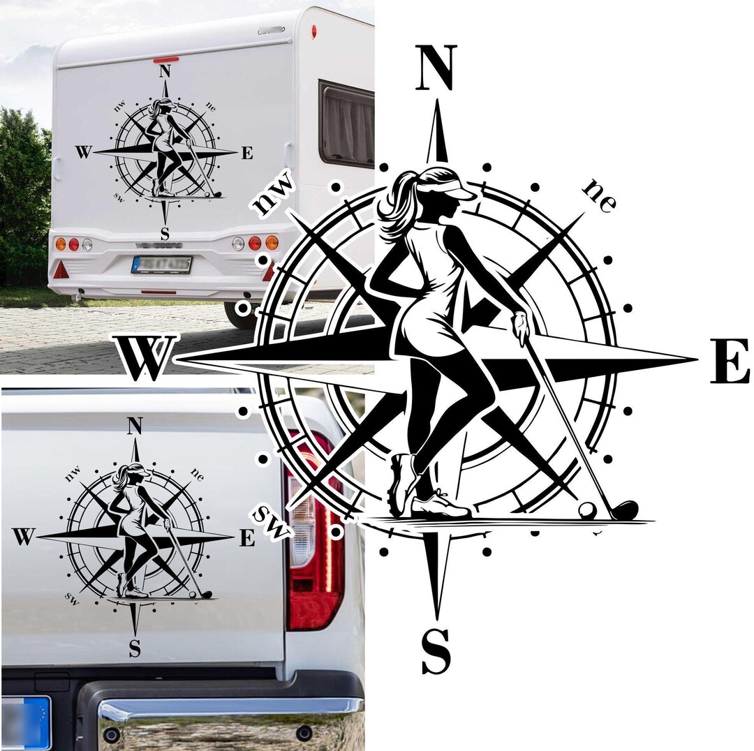 Compass Golfer Golf Golf Sport Golfing Woman Lady Sticker Size & Color ...