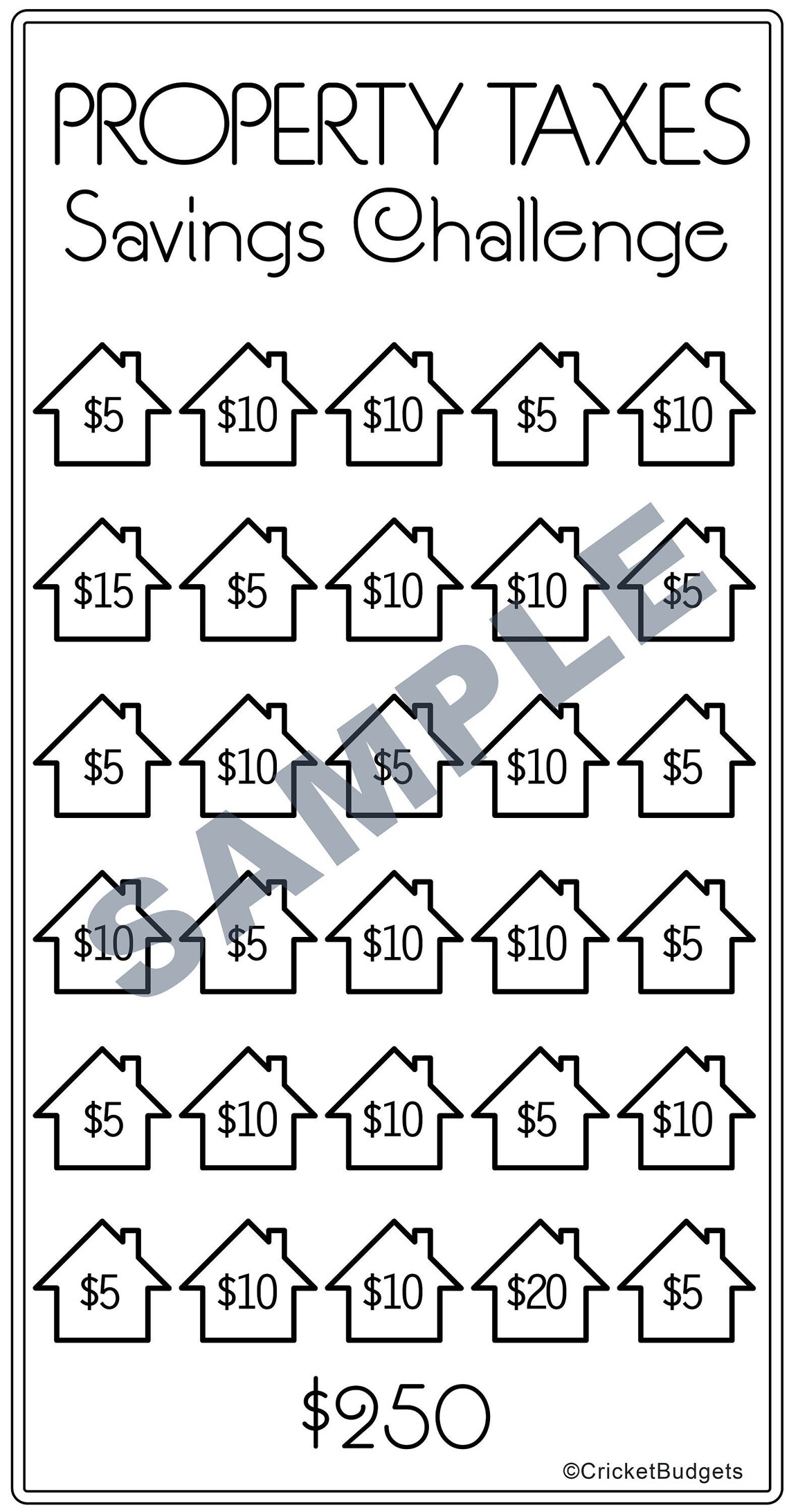 A6 250 Dollar | Property Taxes | Envelopes Challenge | INSTANT DOWNLOAD ...