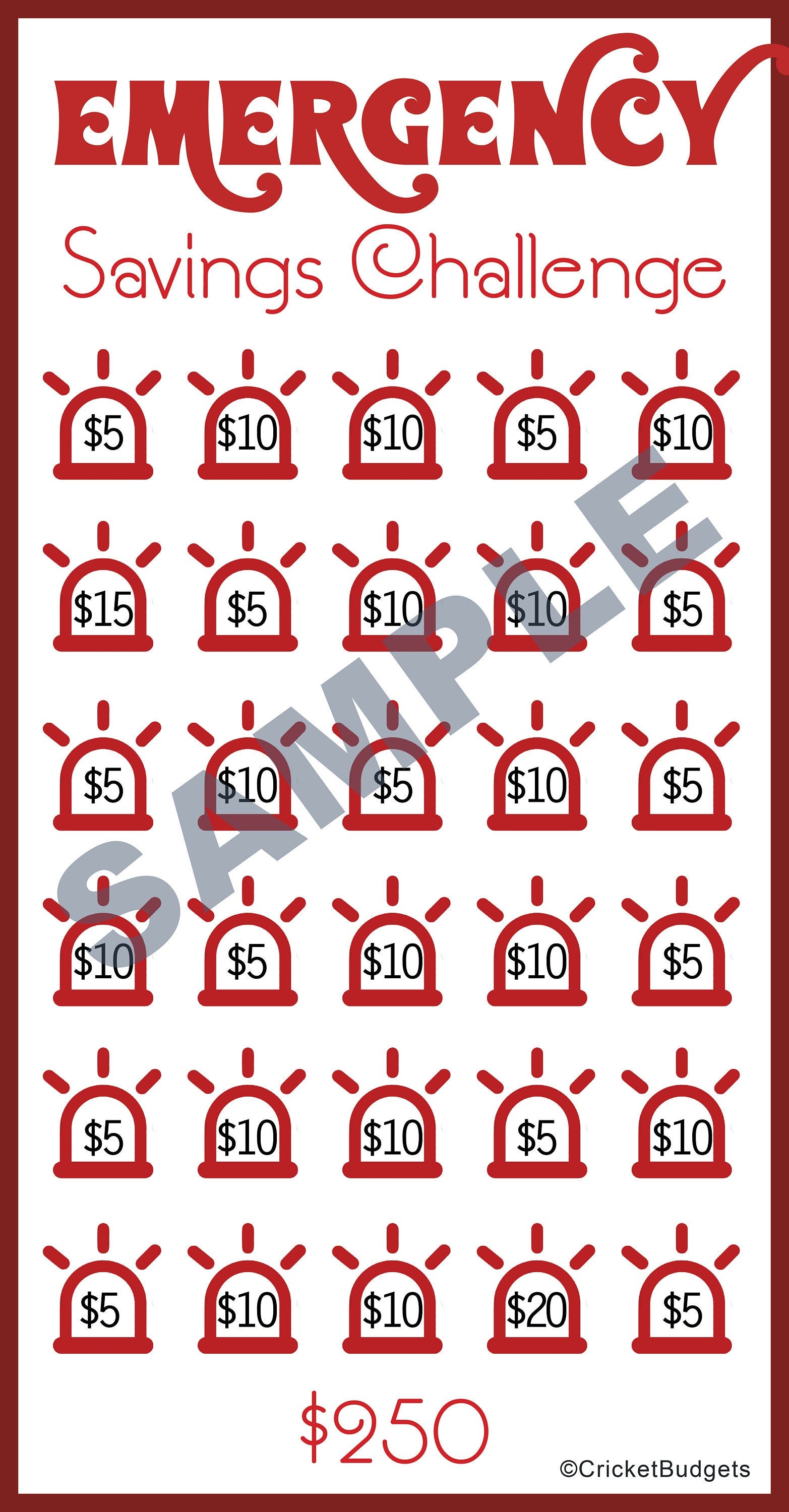 A6 250 Dollar | Emergency | Envelopes Challenge | INSTANT DOWNLOAD ...
