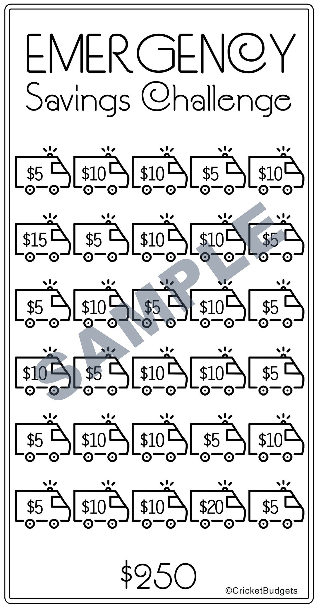 A6 250 Dollar | Emergency | Envelopes Challenge | INSTANT DOWNLOAD ...