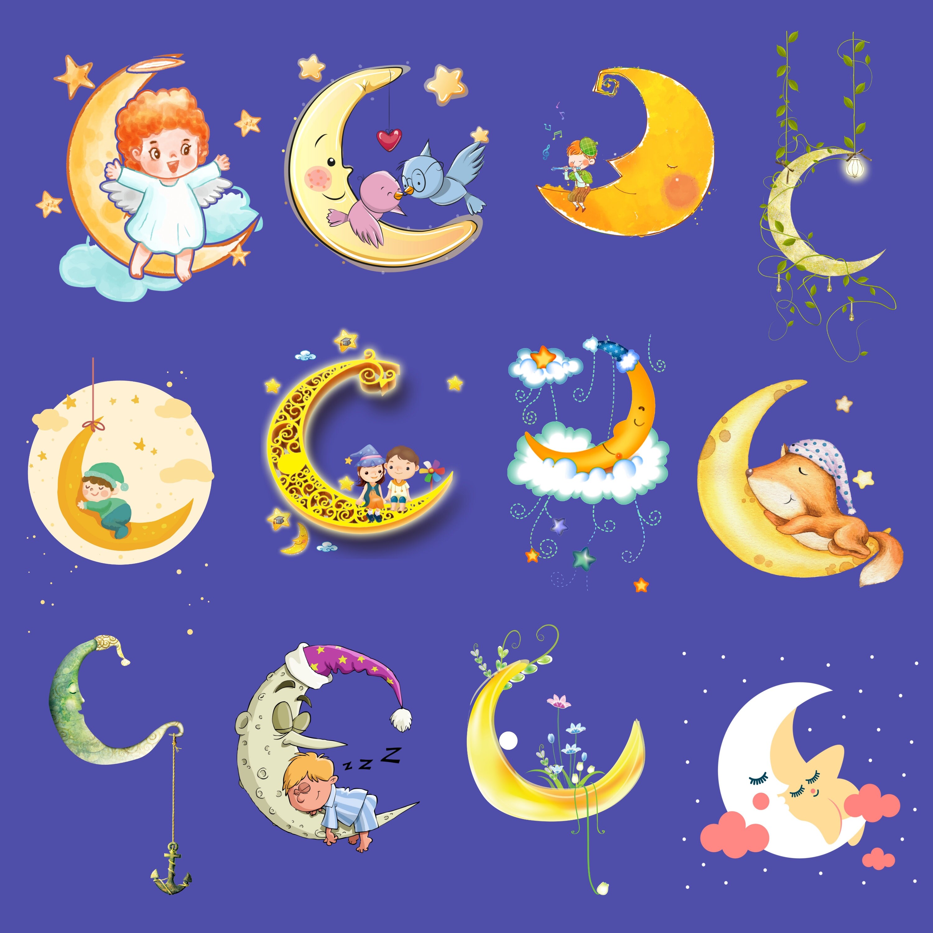 Moon Clipart PNG, Cute Moon PNG, Moon Cartoon Digital, Baby Moon, Moon ...