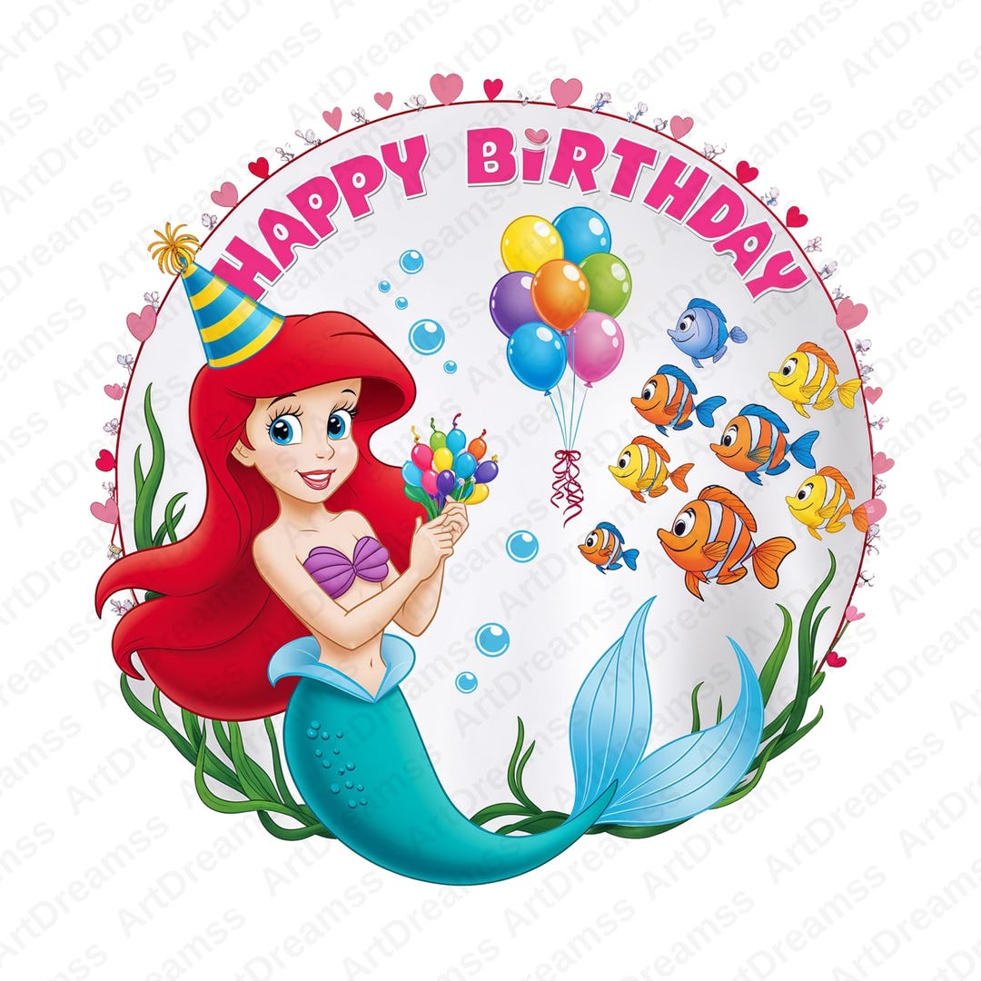 Cute Ariel PNG, Little Mermaid Clipart, Happy Birthday, Princess Ariel ...