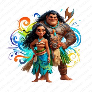 Moana and Maui Clipart, Cute Moana, Moana PNG, Maui PNG, Princess Moana ...