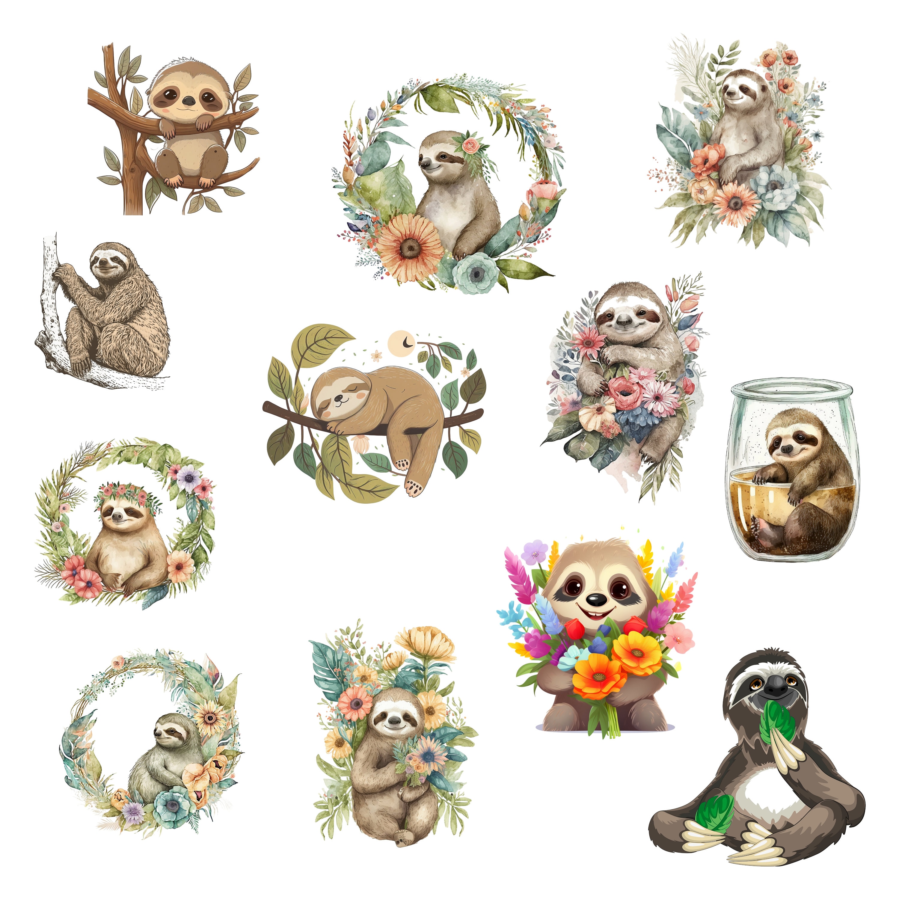 Sloth Clipart PNG, Cute Sloth Digital, Animal PNG, Sloth Transparent ...