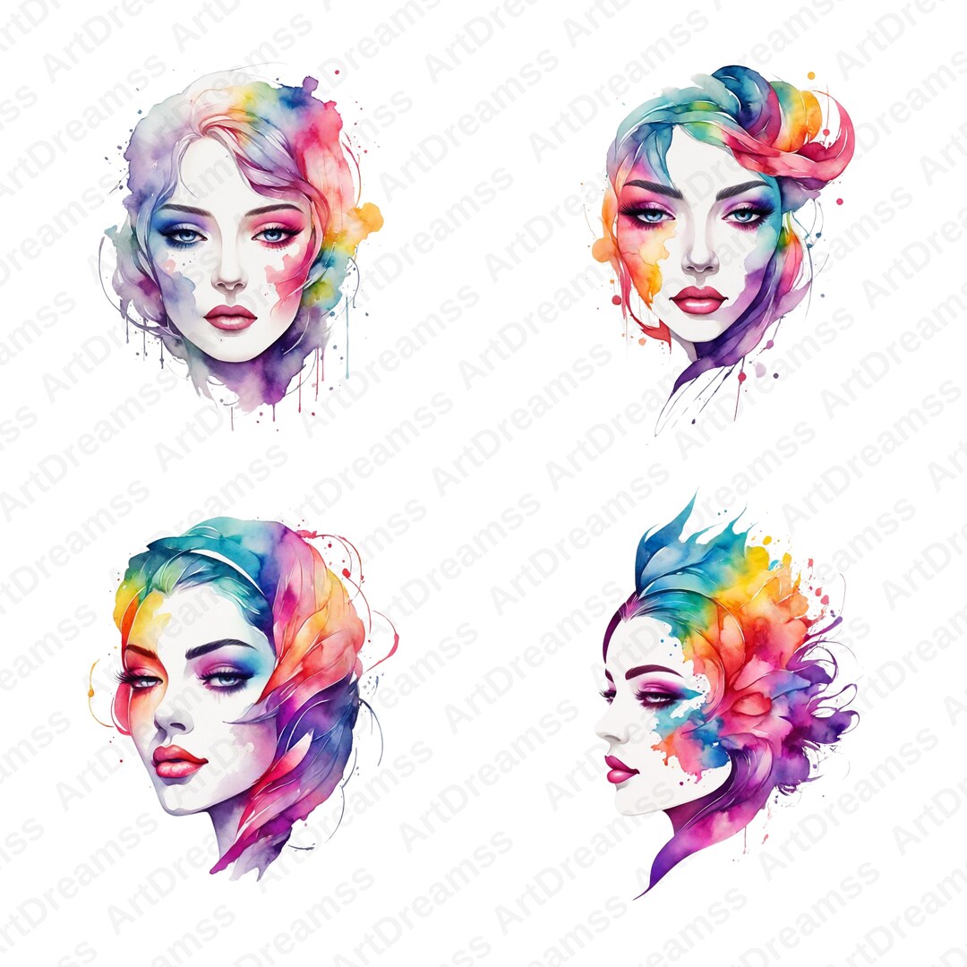 Woman Face Clipart, Colorful Face, Beautiful Woman PNG, Lady ...