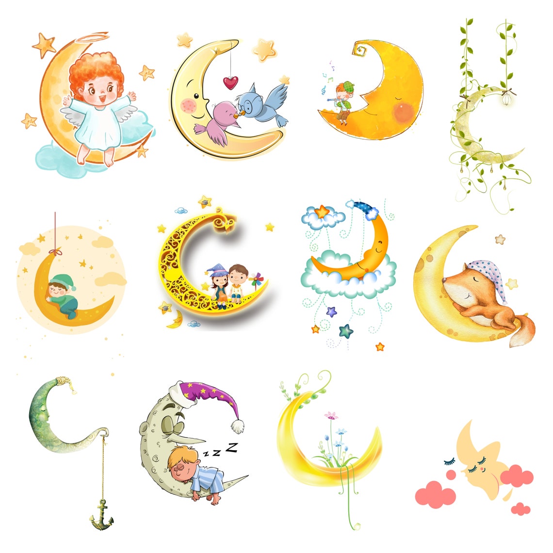 Moon Clipart PNG, Cute Moon PNG, Moon Cartoon Digital, Baby Moon, Moon ...