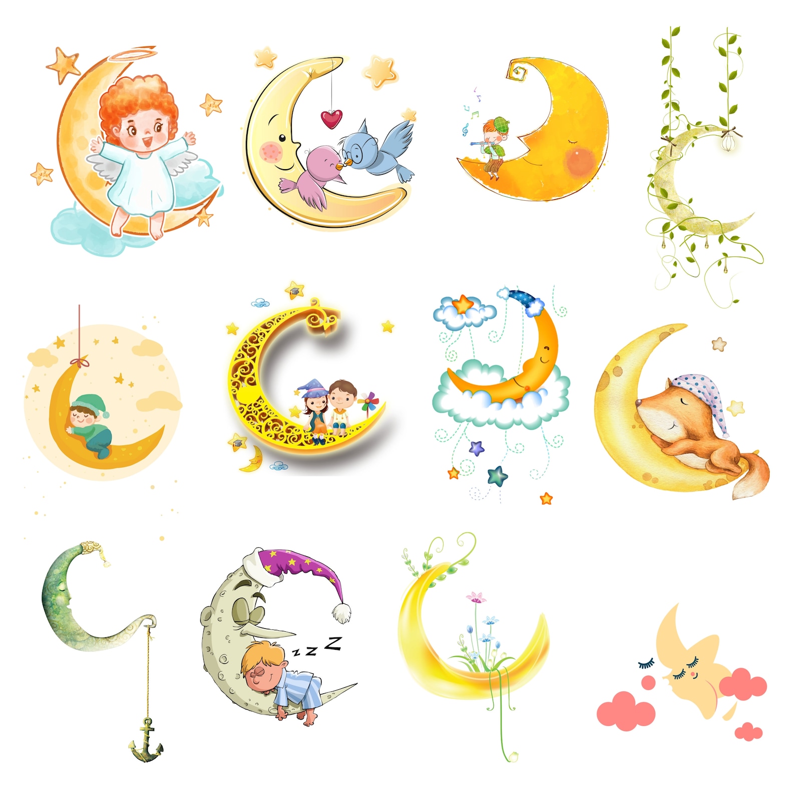Moon Clipart PNG, Cute Moon PNG, Moon Cartoon Digital, Baby Moon, Moon ...